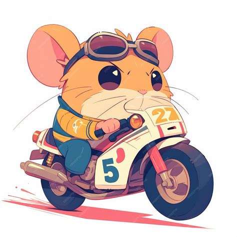 Premium Vector A Gerbil Riding A Tiny Motorcycle Cartoon Style
