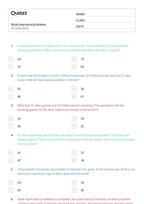 50 Multi Step Word Problems Worksheets For 6th Year On Quizizz Worksheets Library