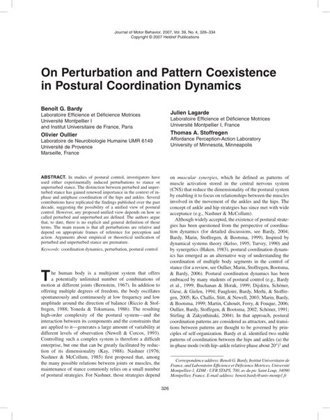 Pdf On Perturbation And Pattern Coexistence In Postural Coordination