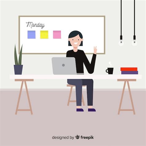 평면 디자인의 현대적인 사무실 책상 무료 벡터