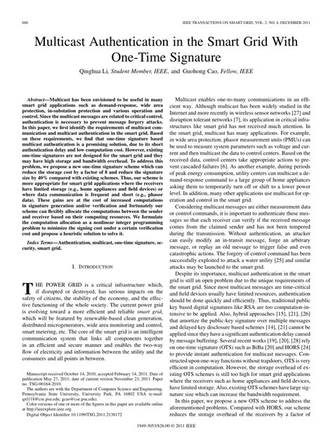 Pdf Multicast Authentication In The Smart Grid With One Time Signature