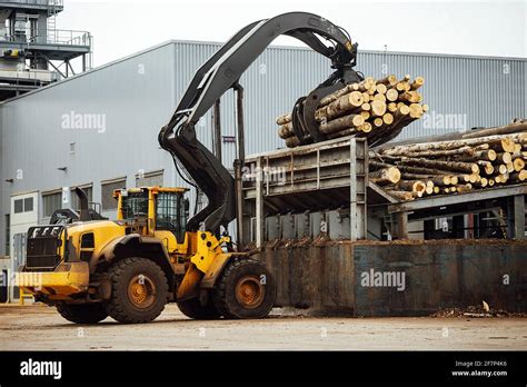 Front Loader For Loading Timber An Industrial Tractor Transports