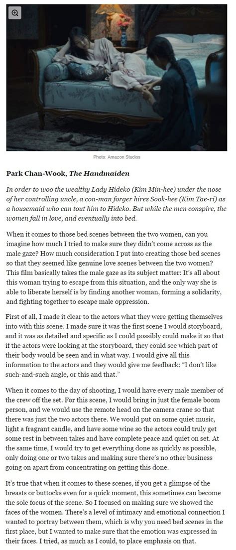 박찬욱 감독 아가씨베드신 촬영 관련 인터뷰 Txt Mlbpark