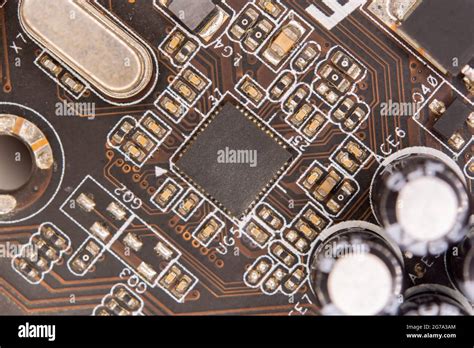 Close Up Blank Microchip On Electronic Circuit Board Stock Photo Alamy