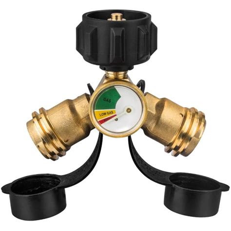 Propane Tank Adapter Splitter Y With Gauge 2 Way Lp Gas Adapter Tee Connector Regulator For