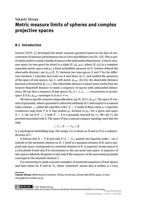 Pdf Metric Measure Limits Of Spheres And Complex Projective Spaces