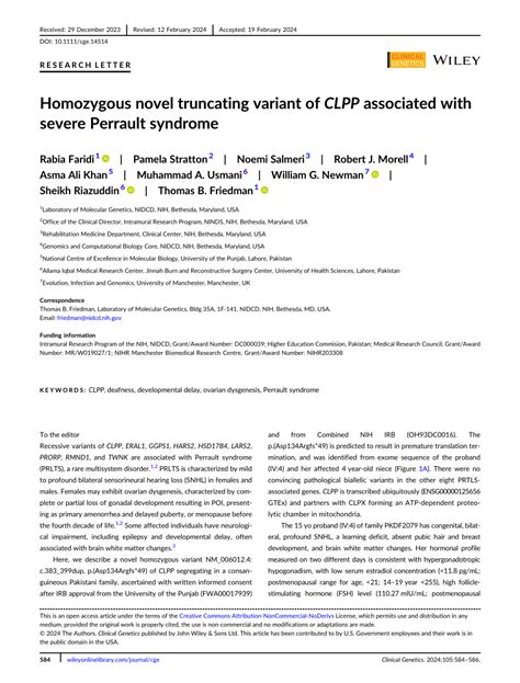 Pdf Homozygous Novel Truncating Variant Of Clpp Associated With Severe Perrault Syndrome