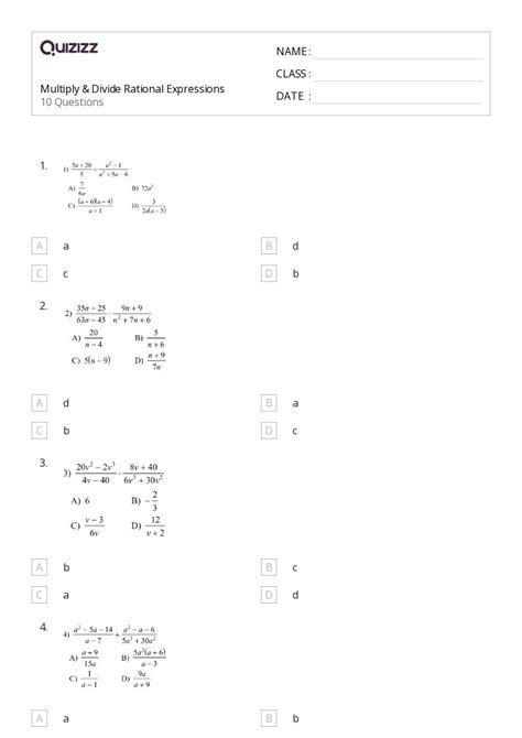 50 Rational Expressions Worksheets On Quizizz Free And Printable