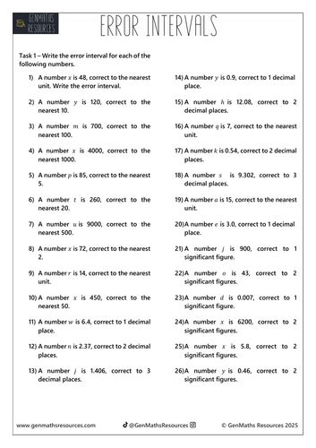 Error Intervals Maths Gcse Foundation Worksheet Teaching Resources