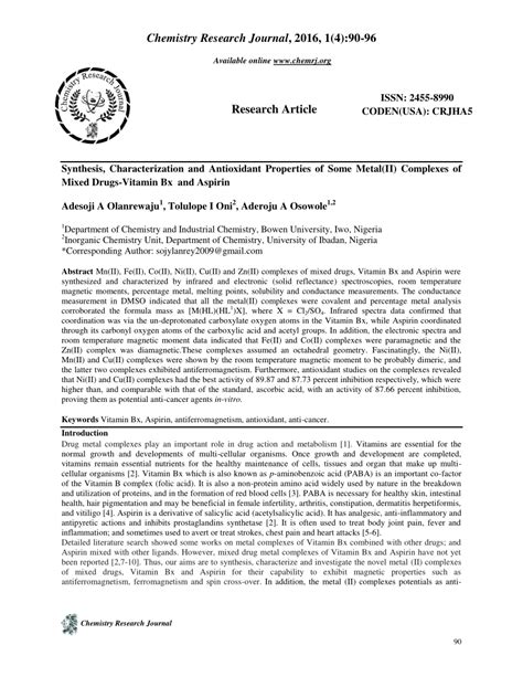 Pdf Synthesis Characterization And Antioxidant Properties Of Some