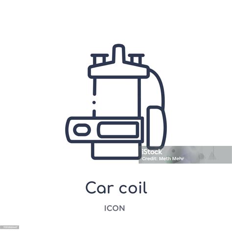 자동차 부품 개요 컬렉션에서 선형 자동차 코일 아이콘입니다 얇은 라인 자동차 코일 벡터 흰색 배경에 고립입니다 자동차 코일 유행