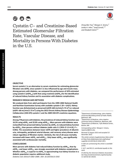 Pdf Cystatin C And Creatinine Based Estimated Glomerular Filtration Rate Vascular Disease