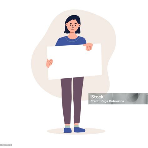 빈 플래카드를 들고 있는 여성 활동가 인권과 사회적 평등에 항의한다 광고 템플릿 또는 광고 평화로운 시위에 참여 벡터 플랫 International Womens Day에