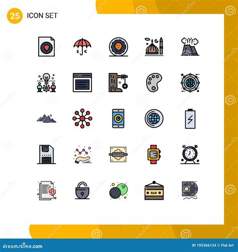 Pictogram Set Of 25 Simple Filled Line Flat Colors Of Dangerous Muslim Coin Cresent Mosque