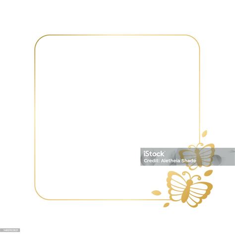 나비 실루엣 벡터 그림이 있는 정사각형 금색 프레임 봄 여름 우아한 디자인 요소를 위한 추상적인 황금 테두리 0명에 대한 스톡