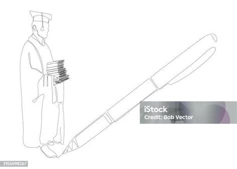 펠트 펜으로 그려진 졸업 남자의 연속적인 한 줄 얇은 선 그림 벡터 개념입니다 등고선 그리기 창의적인 아이디어 검은색에 대한