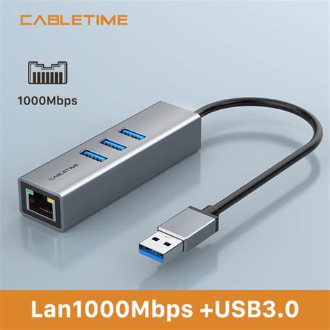 Jual Usb A C To Lan Ethernet Rj45 Gbe Cabletime Adapter Network Card Gbe Hub Cb55 Kota
