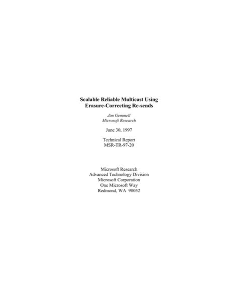 Scalable Reliable Multicast Using Erasure Correcting Re