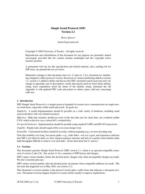 Simple Serial Protocol Ssp Pdf Transmission Control Protocol Integer Computer Science