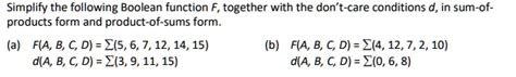 Simplify The Following Boolean Function F Together With The Dont Care