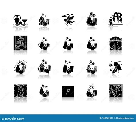 Art Movements Drop Shadow Black Glyph Icons Set Stock Vector Illustration Of Modern Drawing