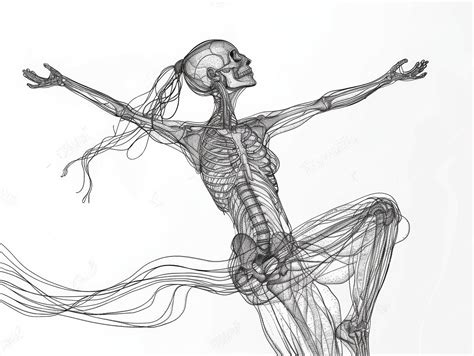 Joyful Jumping Skeleton Figure In Dynamic Anatomical Pose On White Background Premium Ai