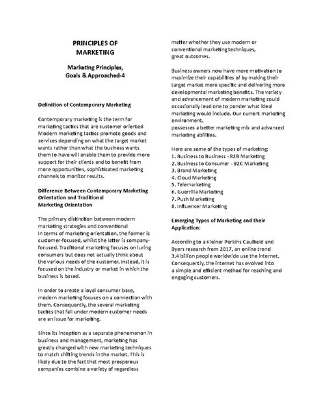Principles Of Marketing 4 Principles Of Marketing Marketing