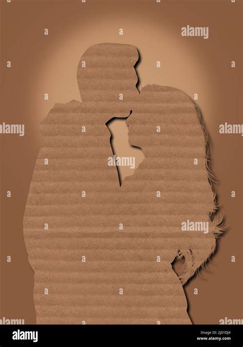 3d Render Illustration Cardboard Silhouette Cutout Of A Couple Stock