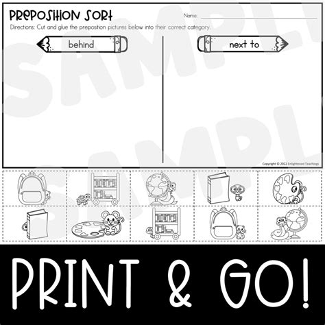 School Preposition Sort Worksheets Cut Glue Paste Sorting Positional Words Made By Teachers
