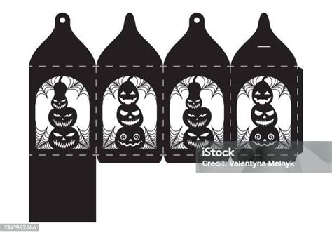해피 할로윈 치료 상자 선물 파티 는 과자 사탕 작은 선물 빵집을위한 상자를 선호합니다 박쥐 실루엣레이저 컷을 위한 심플한 패키징 다이 컷 템플릿 벡터 스톡 일러스트레이션