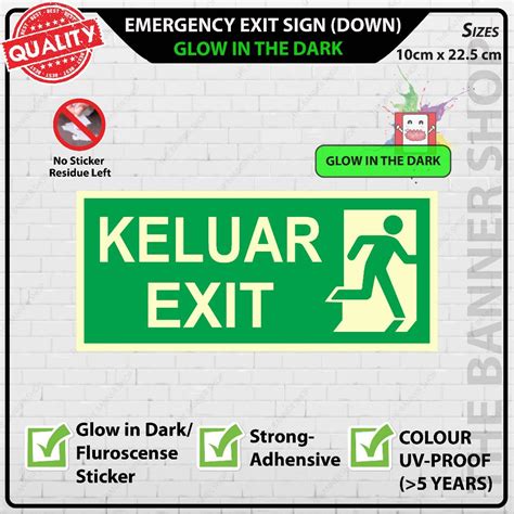 Emergency Exit Sign Glow In The Dark Pvc Sticker Shopee Malaysia