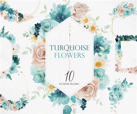 Ocean Turquoise Flower Watercolor Flowers Teal Flower Blue Flowers