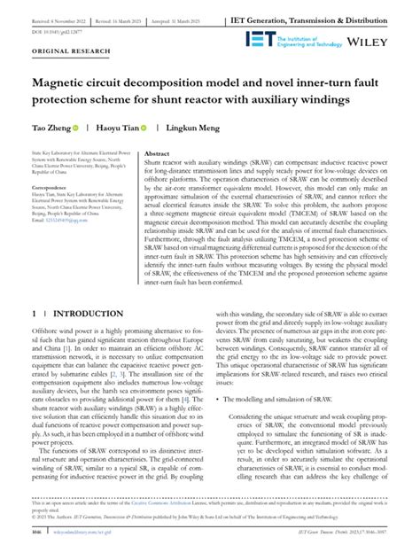 Iet Generation Trans Dist 2023 Zheng Magnetic Circuit Decomposition Model And Novel Inner