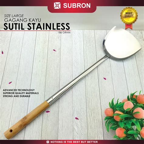 Subron Spatula Panjang 52cm Susuk Sutil Sodet Gagang Kayu Lazada