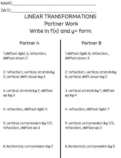 3e Linear Transformations Partner Check By Everything Algebra 1 Texas