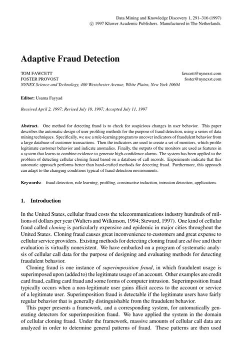 Pdf Adaptive Fraud Detection