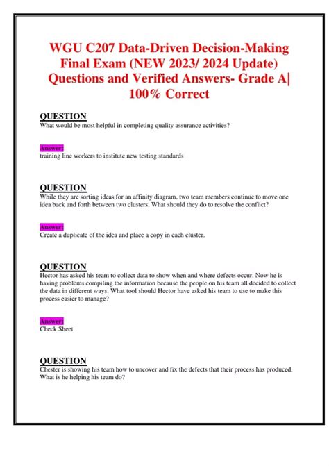 WGU C Data Driven Decision Making Final Exam NEW Update Questions And Verified