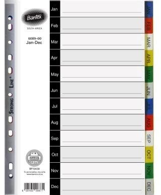 Bantex A4 PP Index Jan Dec Division 5 Colours Park Avenue Stationers