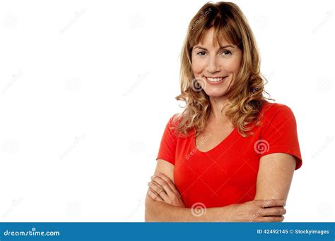 Happy Woman Standing Against White Stock Image Image Of Gorgeous