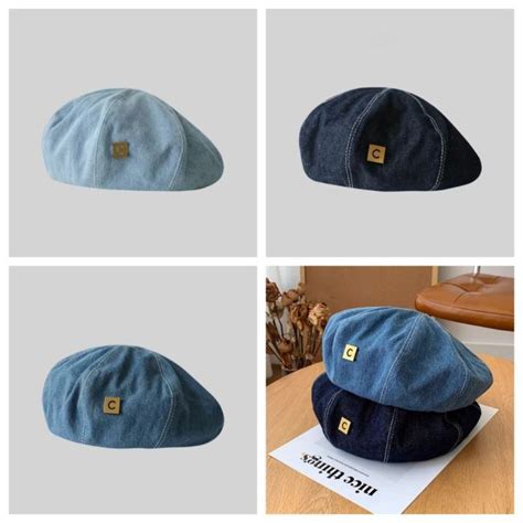 Ai Lian Denim Cowboy Beret Cap Blue Y2k Octagonal Hat Spring Artist Hat