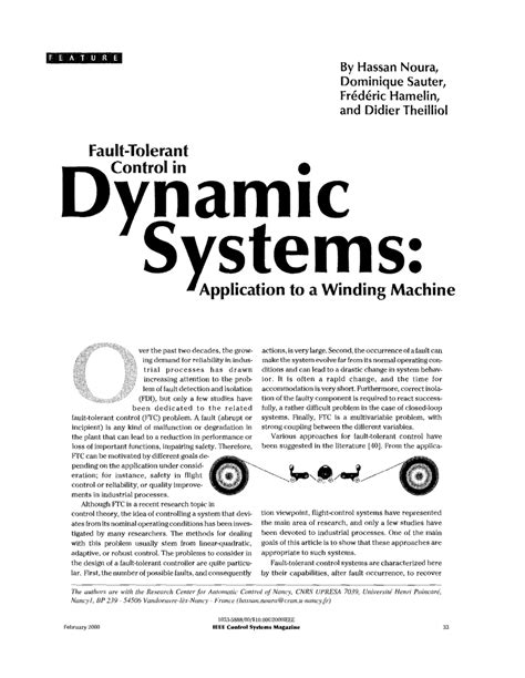 Pdf Fault Tolerant Control In Dynamic Systems Application To A