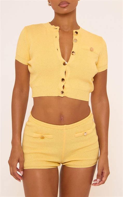 Low Rise Mini Shorts In Yellow Knit Ego Us Ego