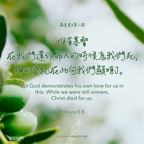惟有基督在我們還作罪人的時候為我們死，神的愛就在此向我們顯明了。羅馬 基督日報 The Gospel Herald