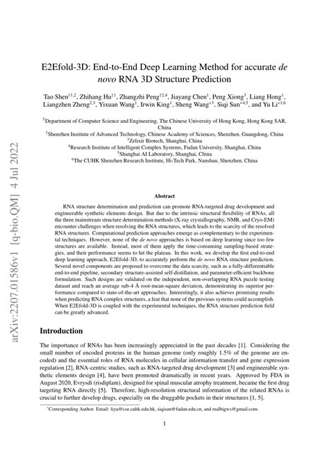 Pdf E2efold 3d End To End Deep Learning Method For Accurate De Novo Rna 3d Structure Prediction