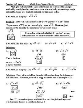 Radicals Square Roots Simplifying Rationalizing Add Subtract Multiply