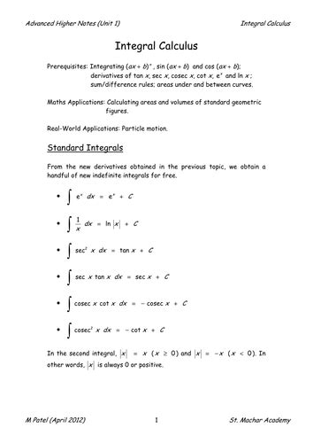 Ah Notes 4 Integral Calculus Teaching Resources