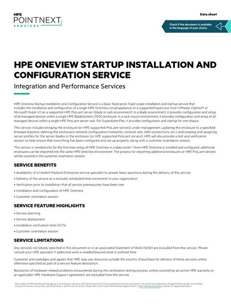 Hpe Oneview Startup Installation And Configuration Service Data Sheet 4aa4 2814enw Pdf