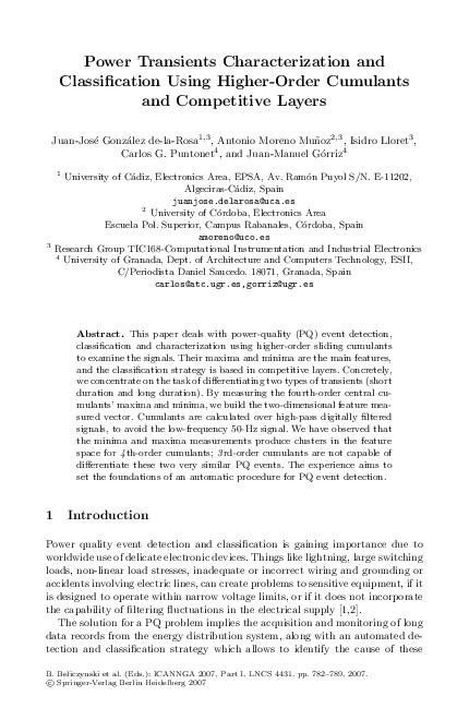 Pdf Power Transients Characterization And Classification Using Higher Order Cumulants And