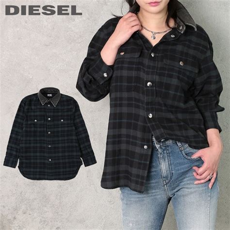 【楽天市場】★diesel ディーゼル レディース★チェック柄 襟デニム切替 長袖フランネルシャツ【c Cross Fl A】【サイズxxs
