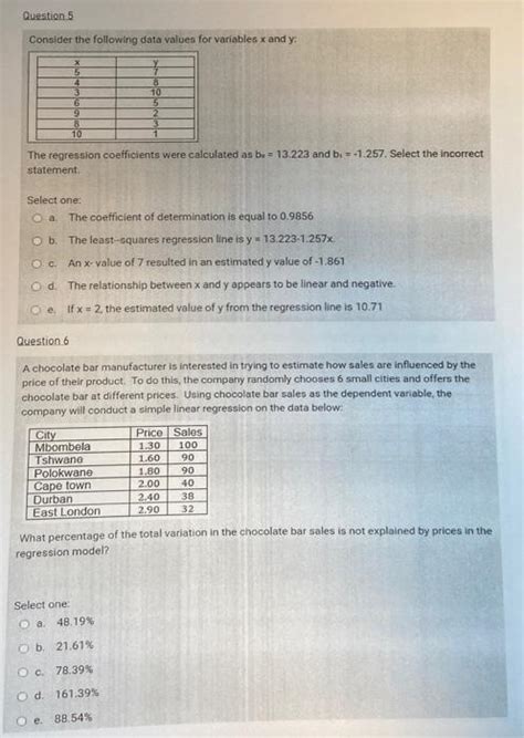Solved Consider The Following Data Values For Variables X Chegg